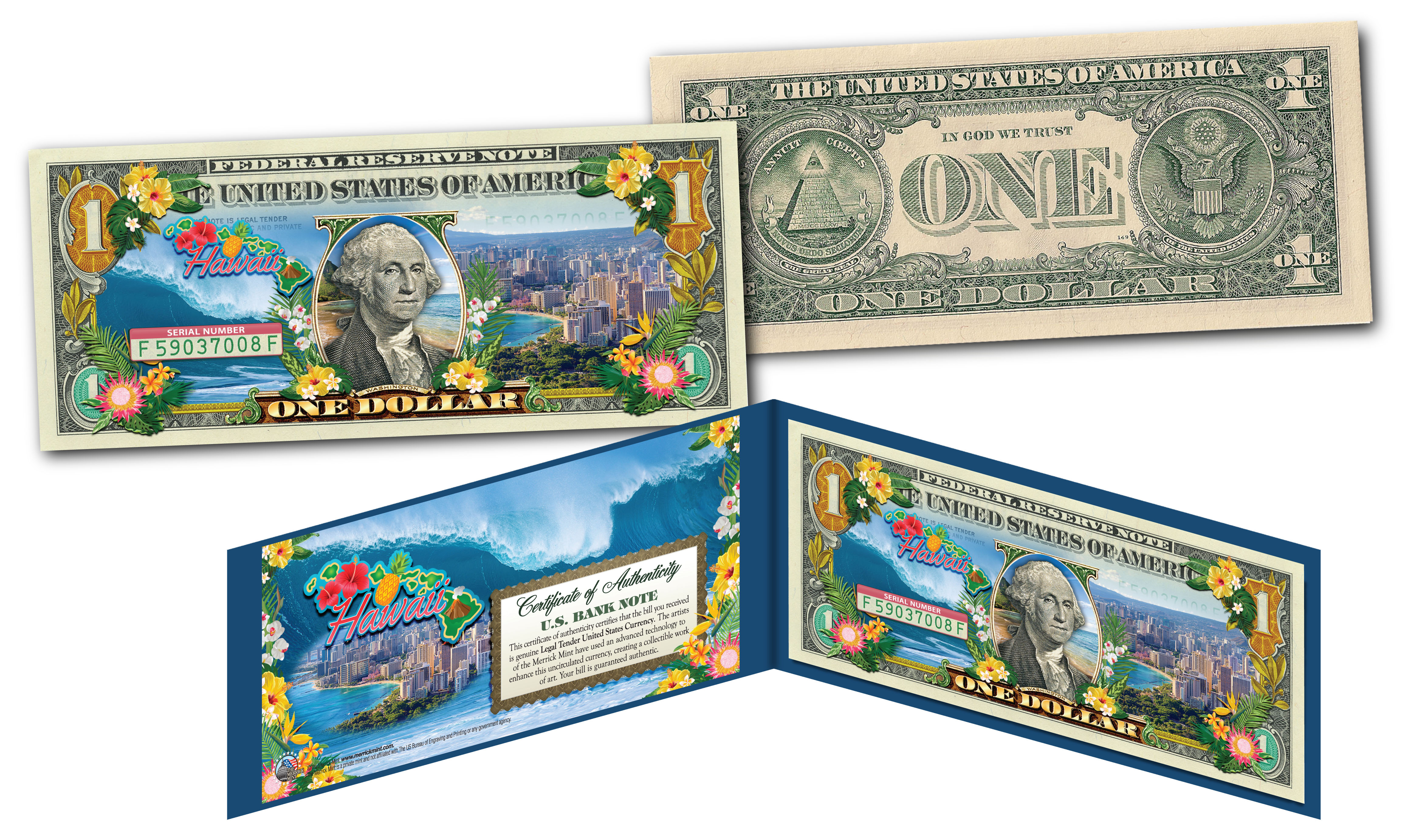 HAWAII 50th State Color $1 Bill OFFICIAL Legal Tender U.S. One-Dollar ...