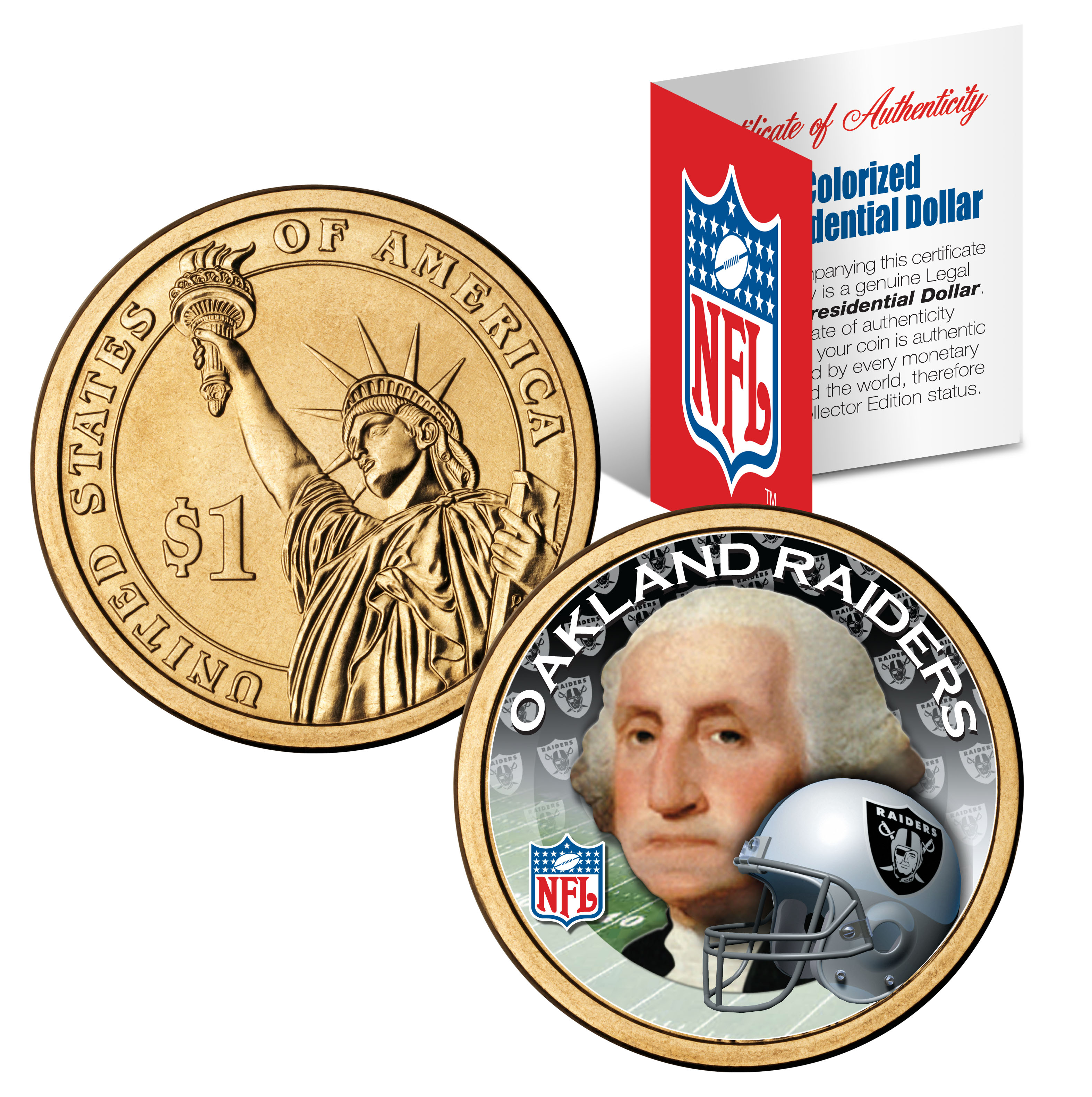 OAKLAND RAIDERS Colorized Presidential $1 Dollar U.S. Coin Football NFL ...