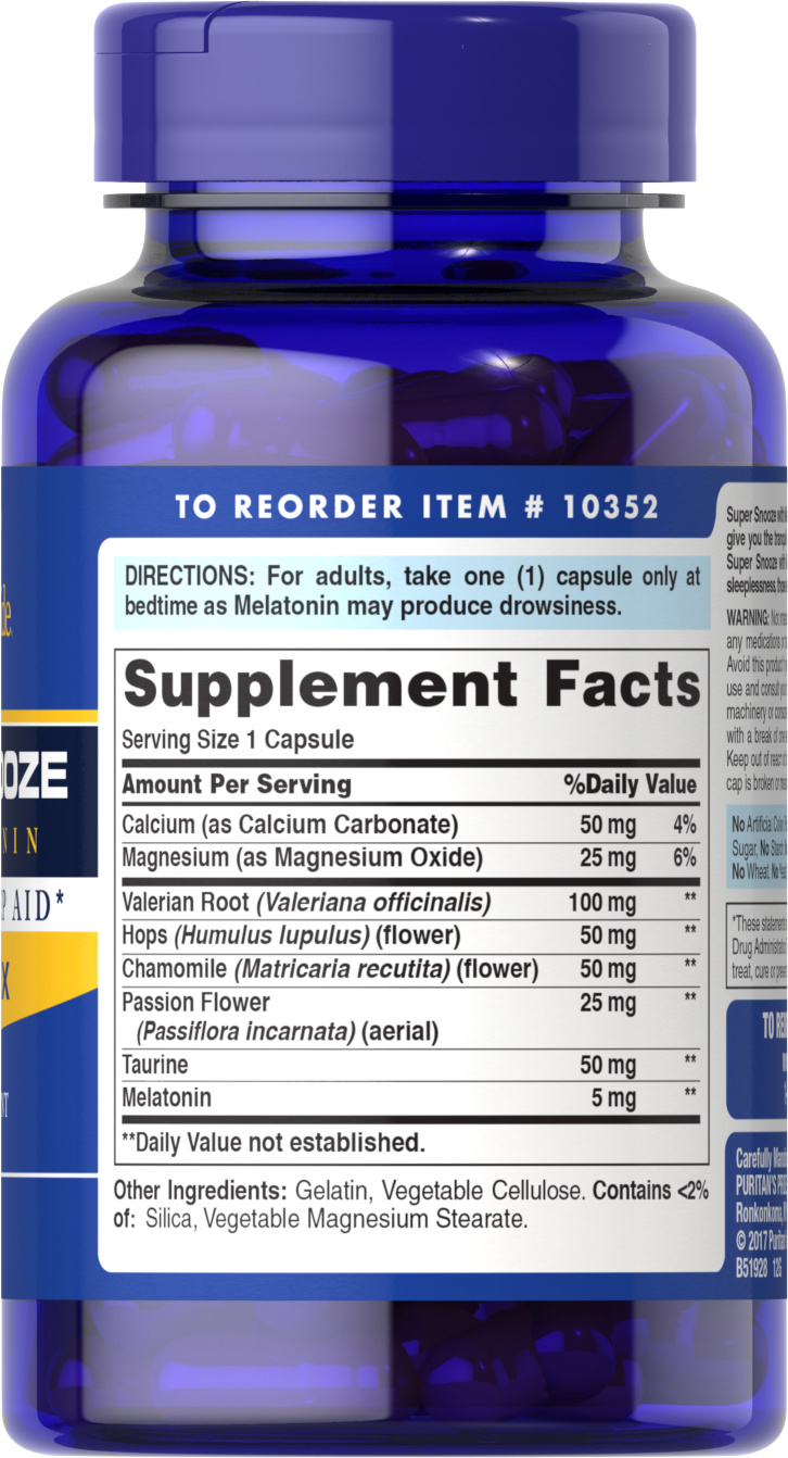 Puritan's Pride Super Snooze with Melatonin - 100 Capsules 25077103522 ...