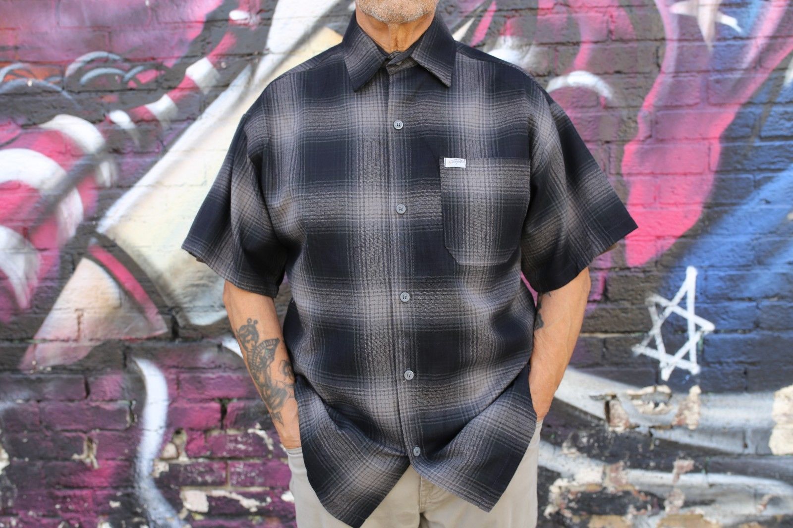 CalTop Old School Plaid Flannel Short Sleeve OG Veterano Biker Button ...