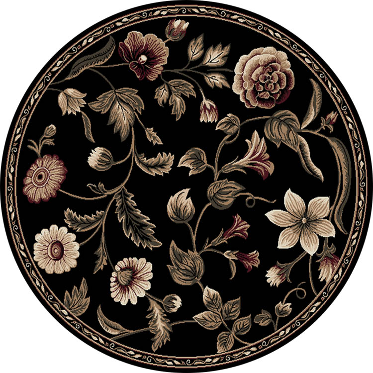 Transitional Floral Black 8x8 Round Area Rug Leaf Vine - Actual 7' 10 ...