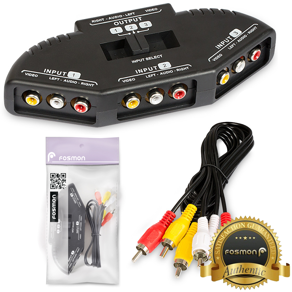 Fosmon 3 Port AV Composite RCA Selector Box Switch Splitter w/ Cable ...