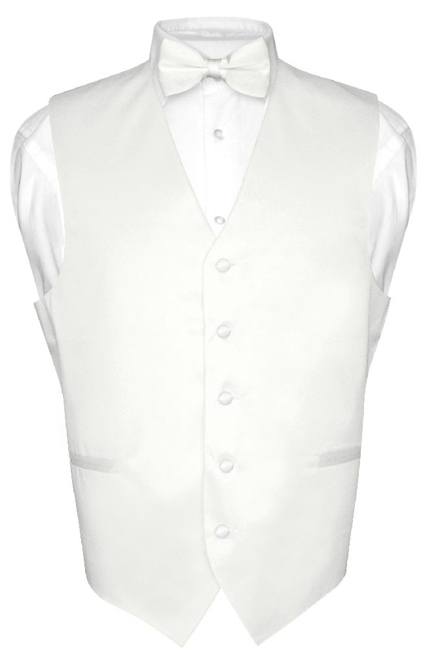 Men's Dress Vest BOWTie Hanky Solid WHITE Color Bow Tie Set for Suit or ...