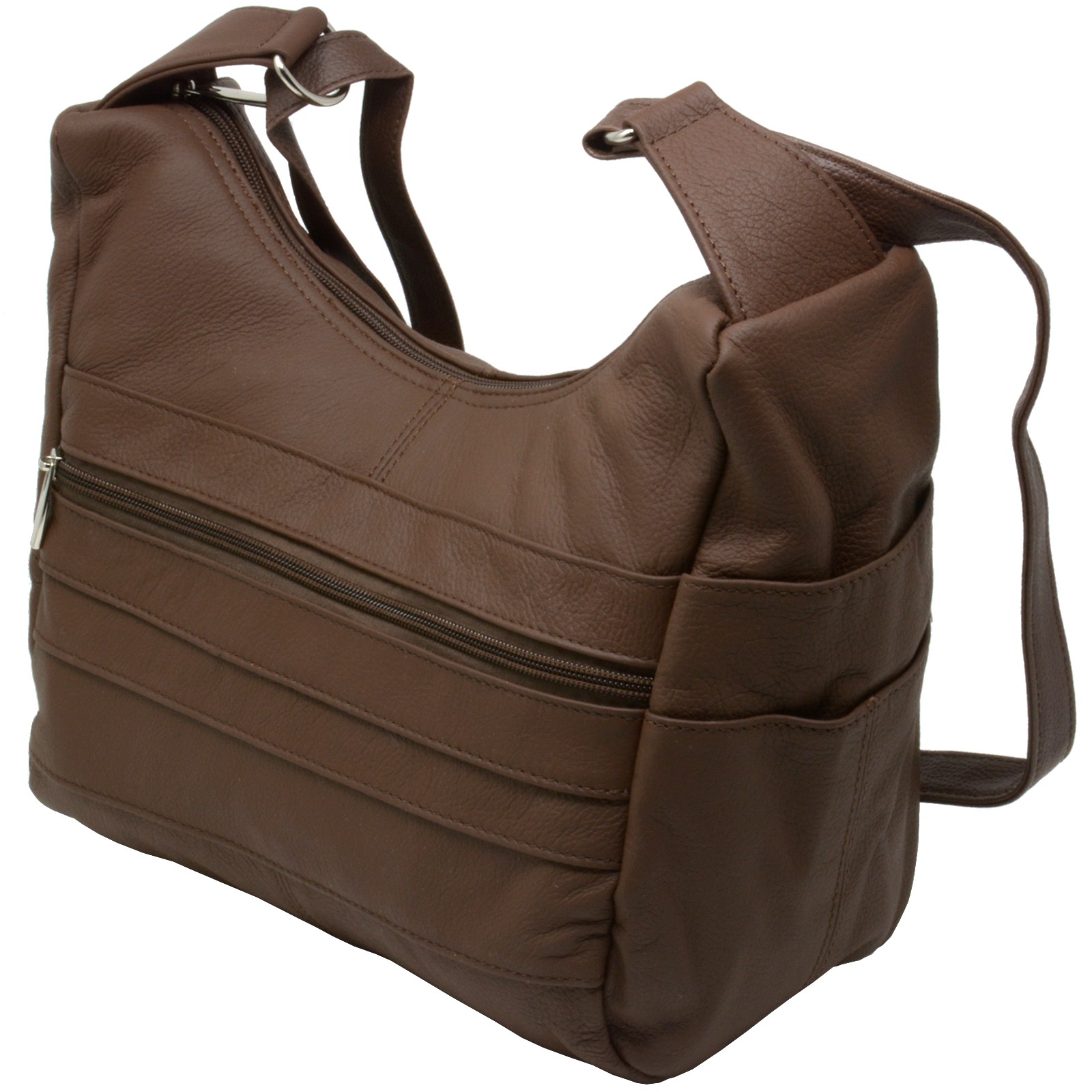 Women's Genuine Leather Purse Mid Size Multiple Pocket Shoulder Bag ...