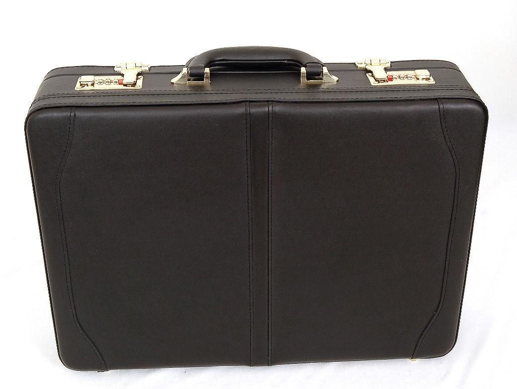 Classic Leather Attache Case Briefcase Hard Side w Portfolio ...