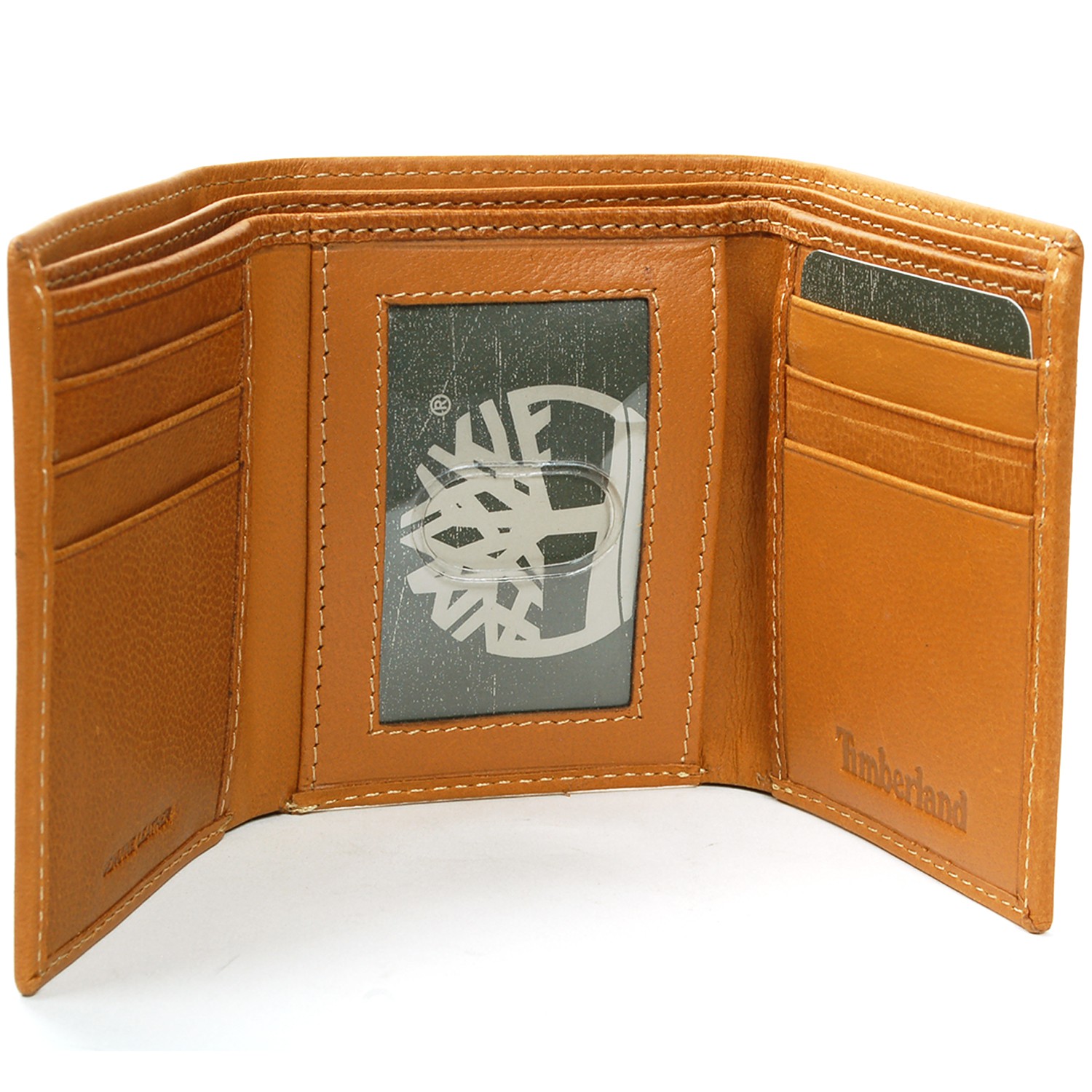 Timberland Men's Leather Wallet Double Billfold Section ID Card Window ...