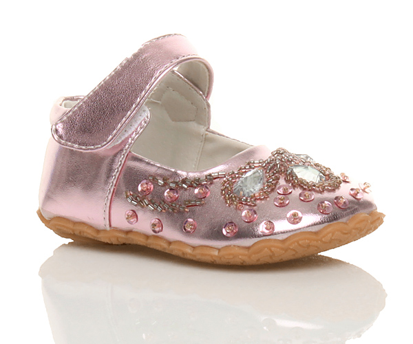 Scarpe Bambine Bambini Bambino Gancio E Cinturino Ad Anello Paillettes Gemma Mary Jane Taglia