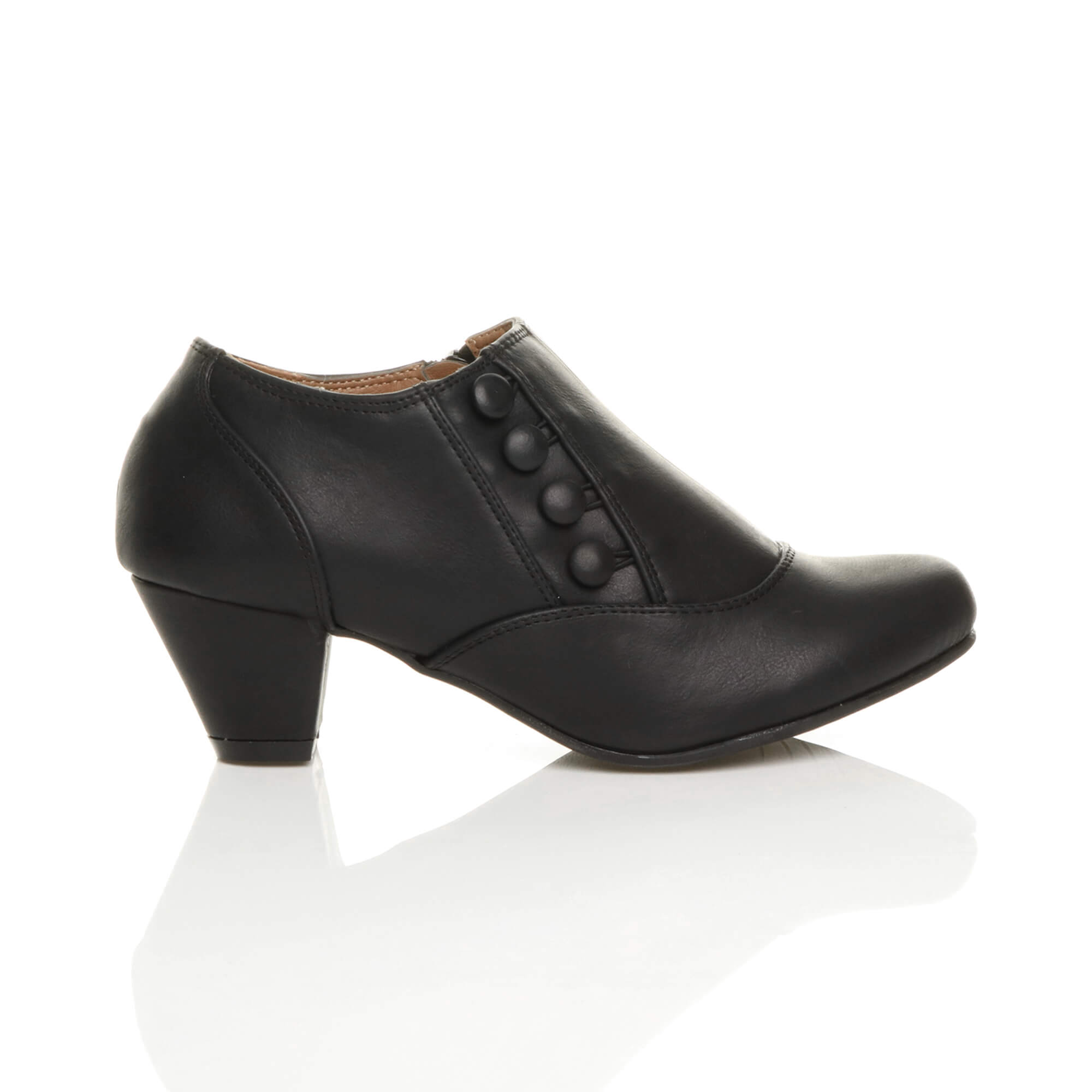 WOMENS LADIES LOW MID HEEL BUTTONS ZIP SMART WORK ANKLE SHOE BOOTS ...