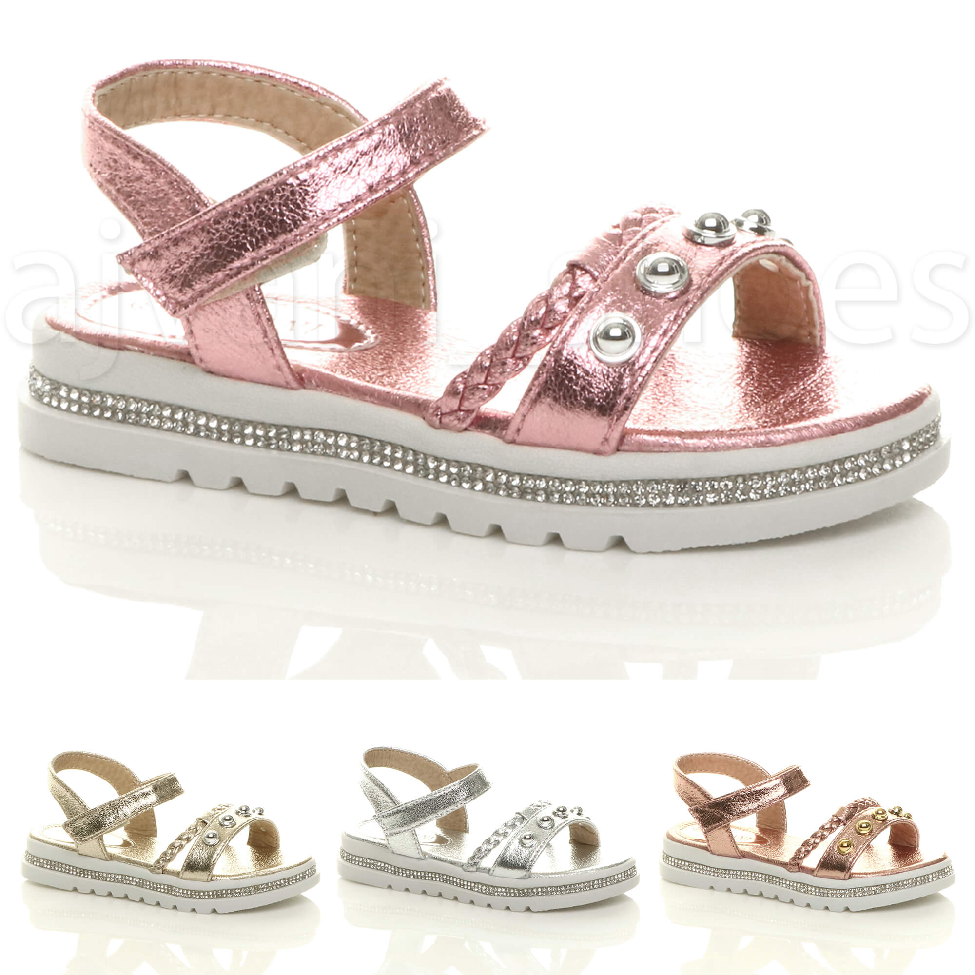 Scarpe Sandali Con Borchie Bambine Tacco Basso Diamante Cinturino Taglia