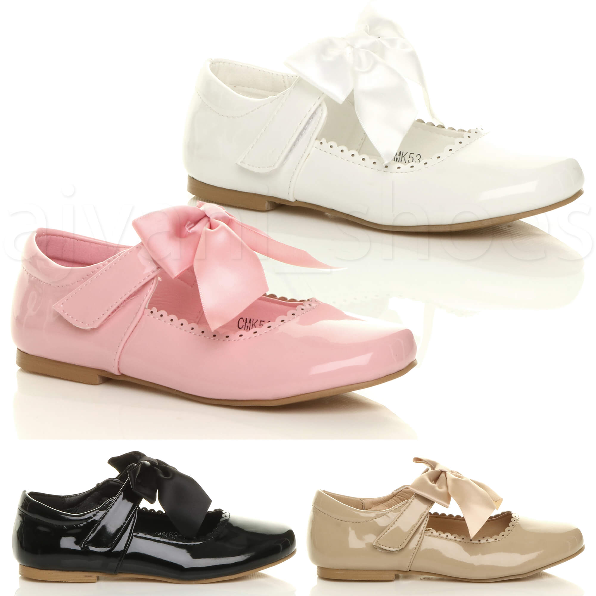 Scarpe Bambine Bambini Fiocco A Nastro Smerlate Damigella D'onore Party Mary Jane Taglia