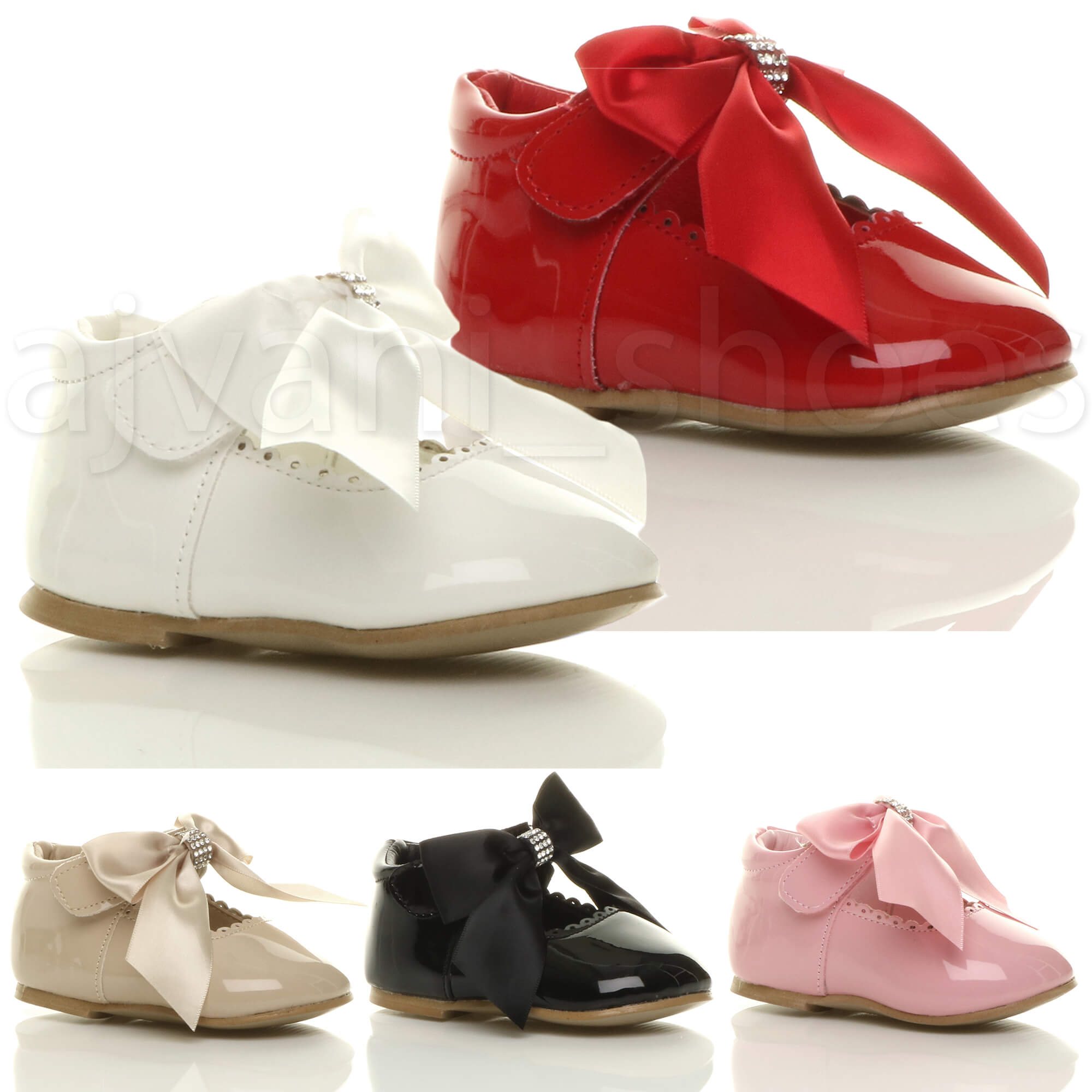 Scarpe Damigella D'onore Bambine Bambini Fiocco A Nastro Smerlate Mary Jane