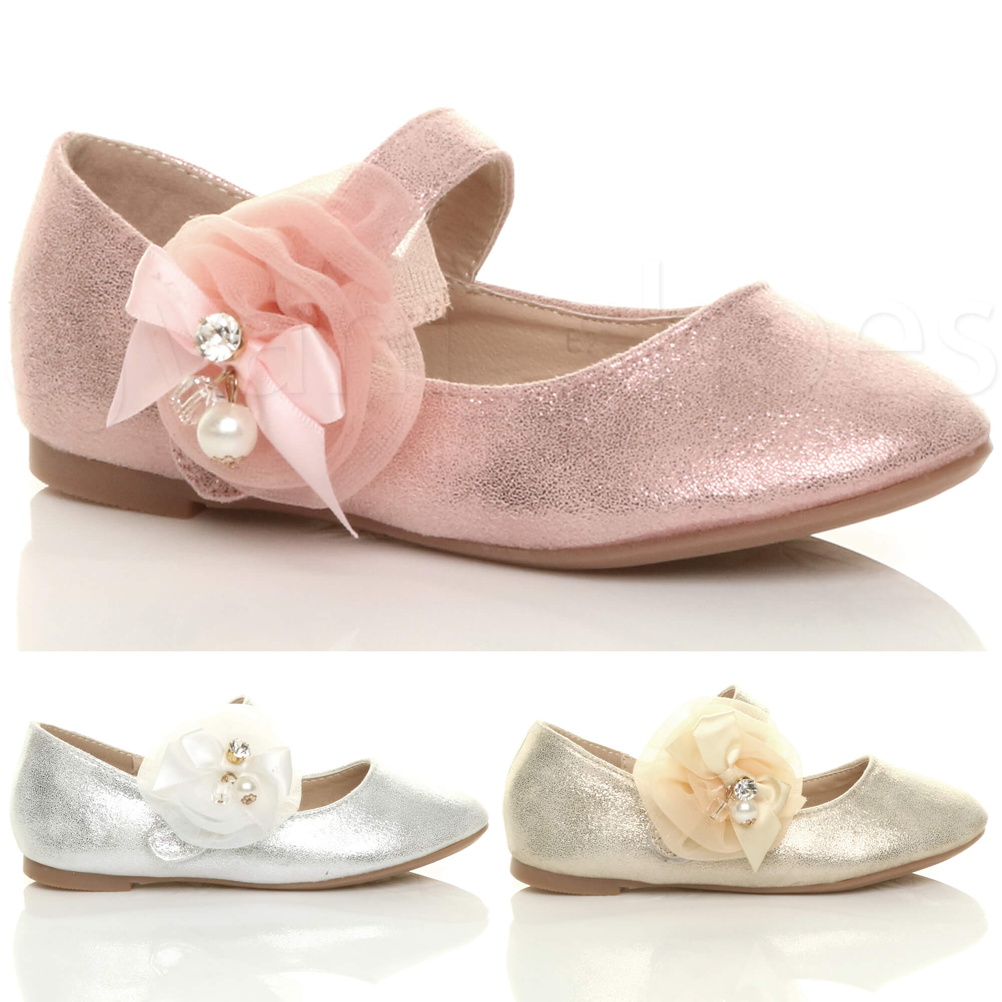 Scarpe Damigella D'onore Bambine Bambini Piatte Mary Jane Matrimonio Ballerine Taglia