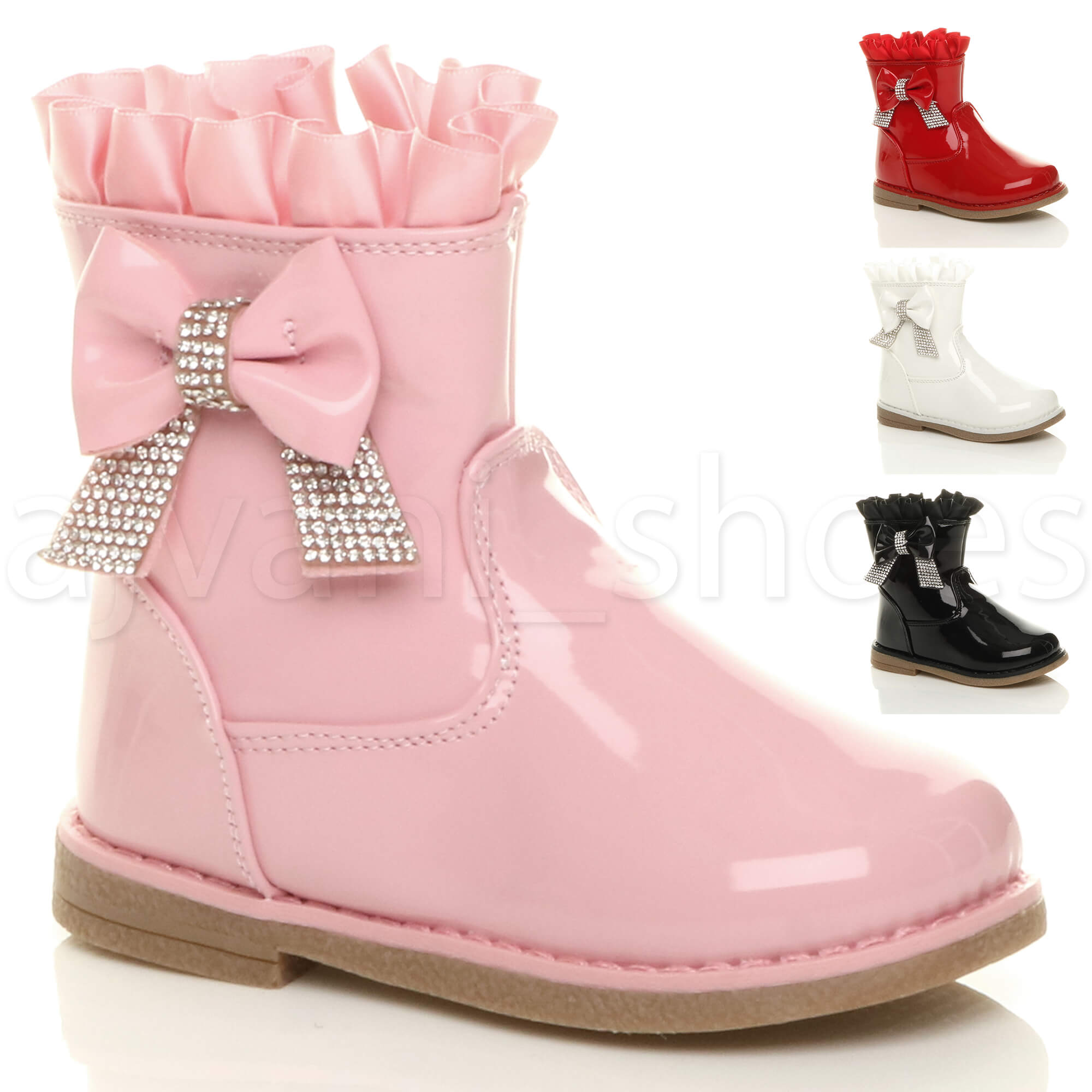 Ajvani Stivali Fronzoli Con Fiocco Diamante Tacco Basso Tacco Misura Uk 4