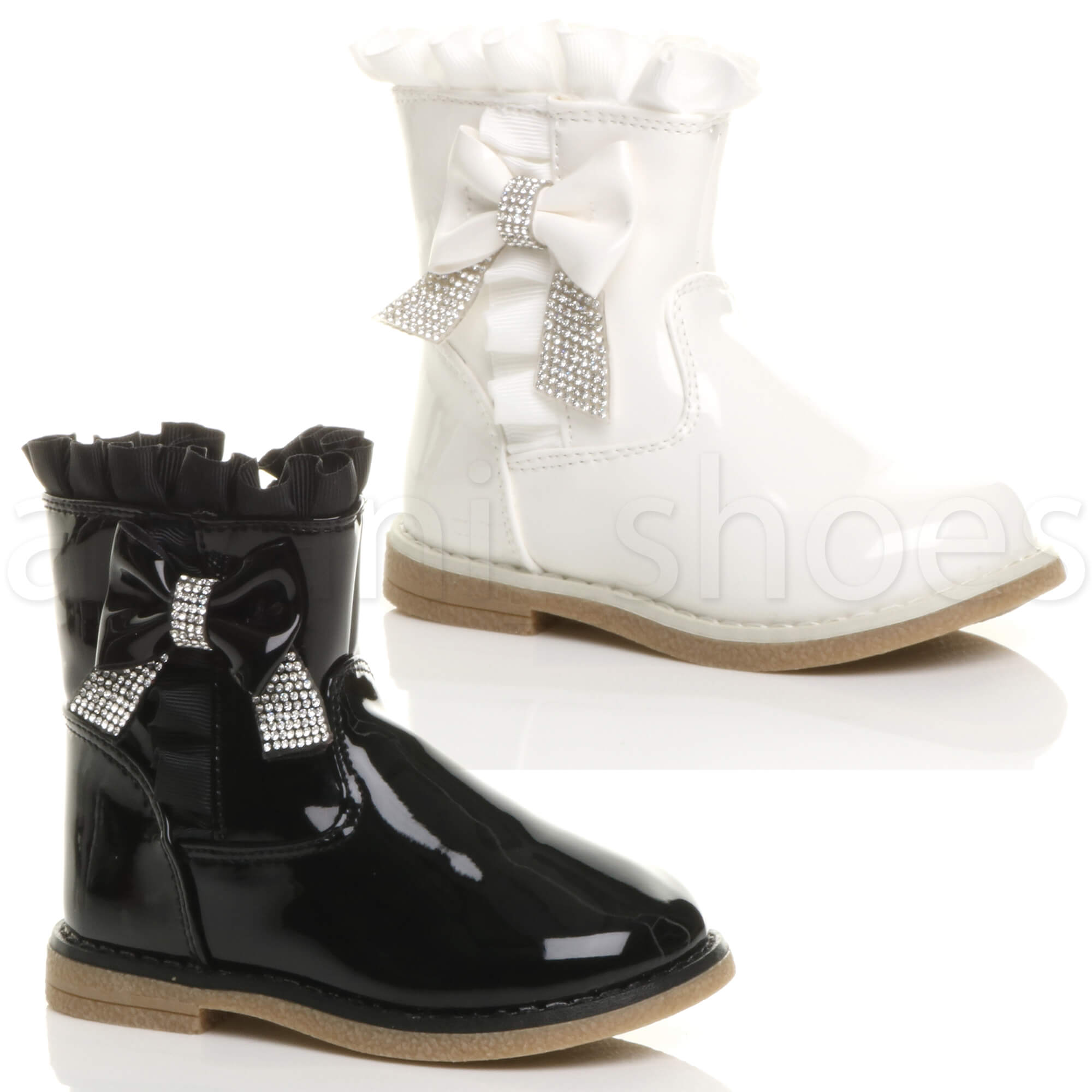 Stivaletti Ragazze Bambini Tacco Basso Diamante Fiocco Arricciacapelli Taglia