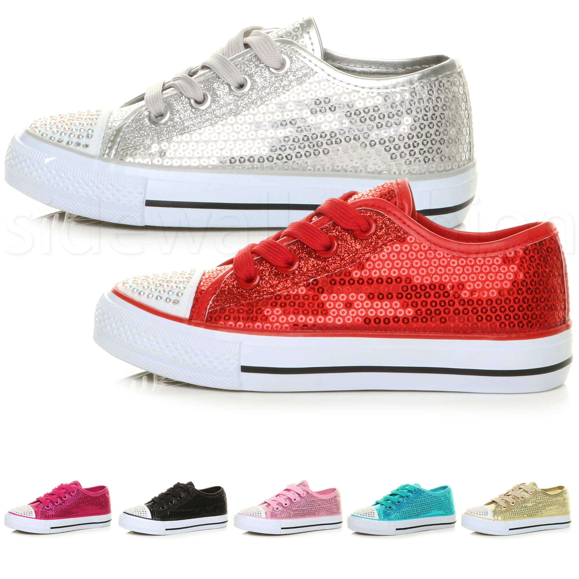 Scarpe da ginnastica per bambine bambini allacciate scintillanti paillettes party scarpe da ginnastica dimensioni
