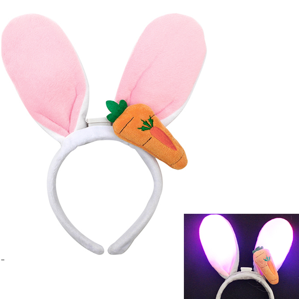 LIGHT UP LED Bunny Rabbit Ears Plush Headband Rave Party Glow Flashing ...