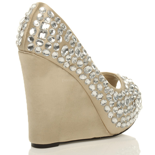 WOMENS WEDDING PLATFORM WEDGE LADIES BRIDAL SANDALS EVENING PROM SHOES ...