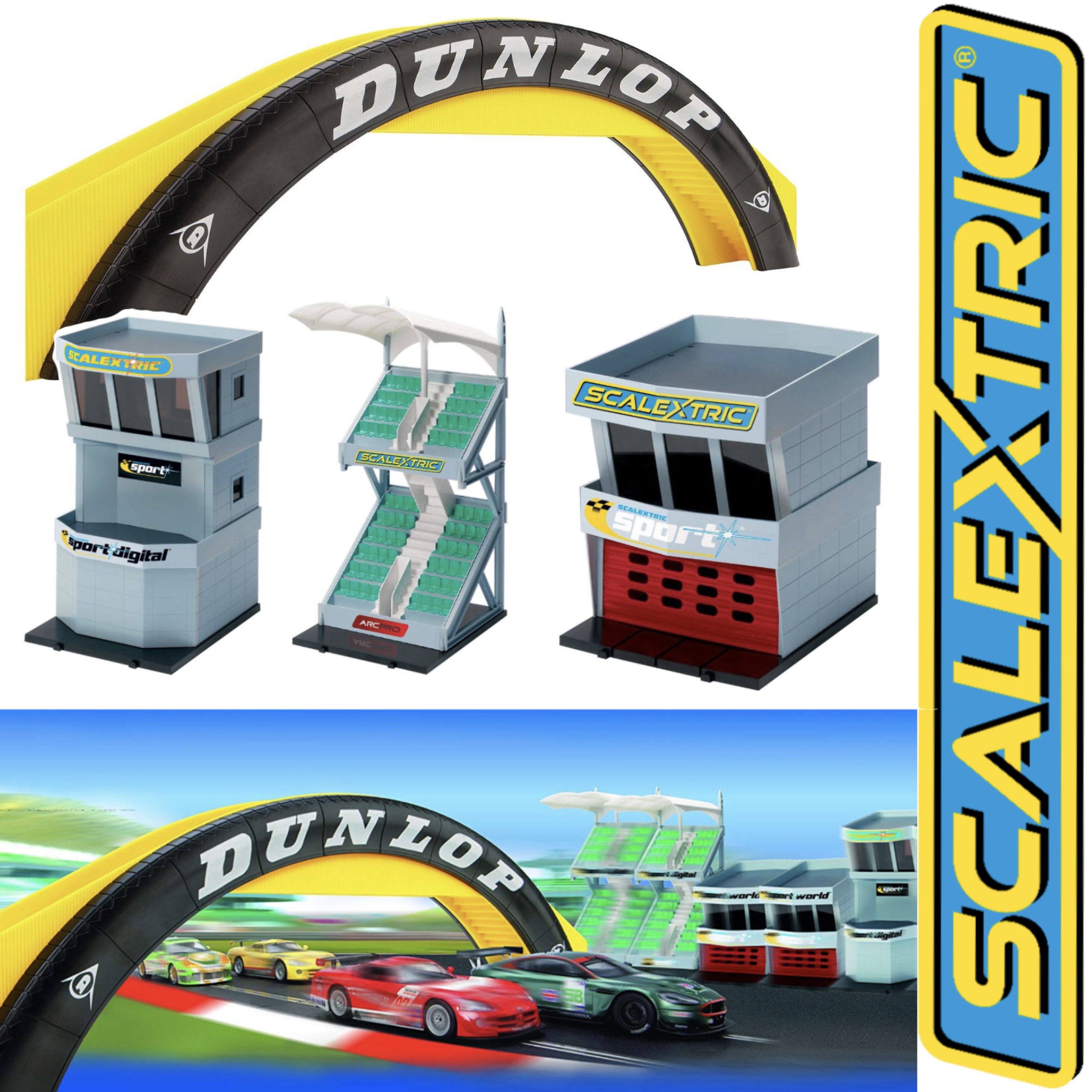 SCALEXTRIC SLOT CAR Race Track Side Buildings Bridges Tower Tunnels Pit ...