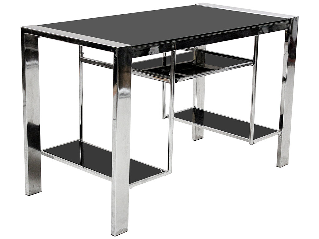 Chrome & Black Glass Study Computer Laptop PC Desk Table Home Office
