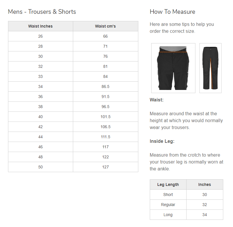 Regatta Mens Trousers Size Guide at Shirley Gonzalez blog