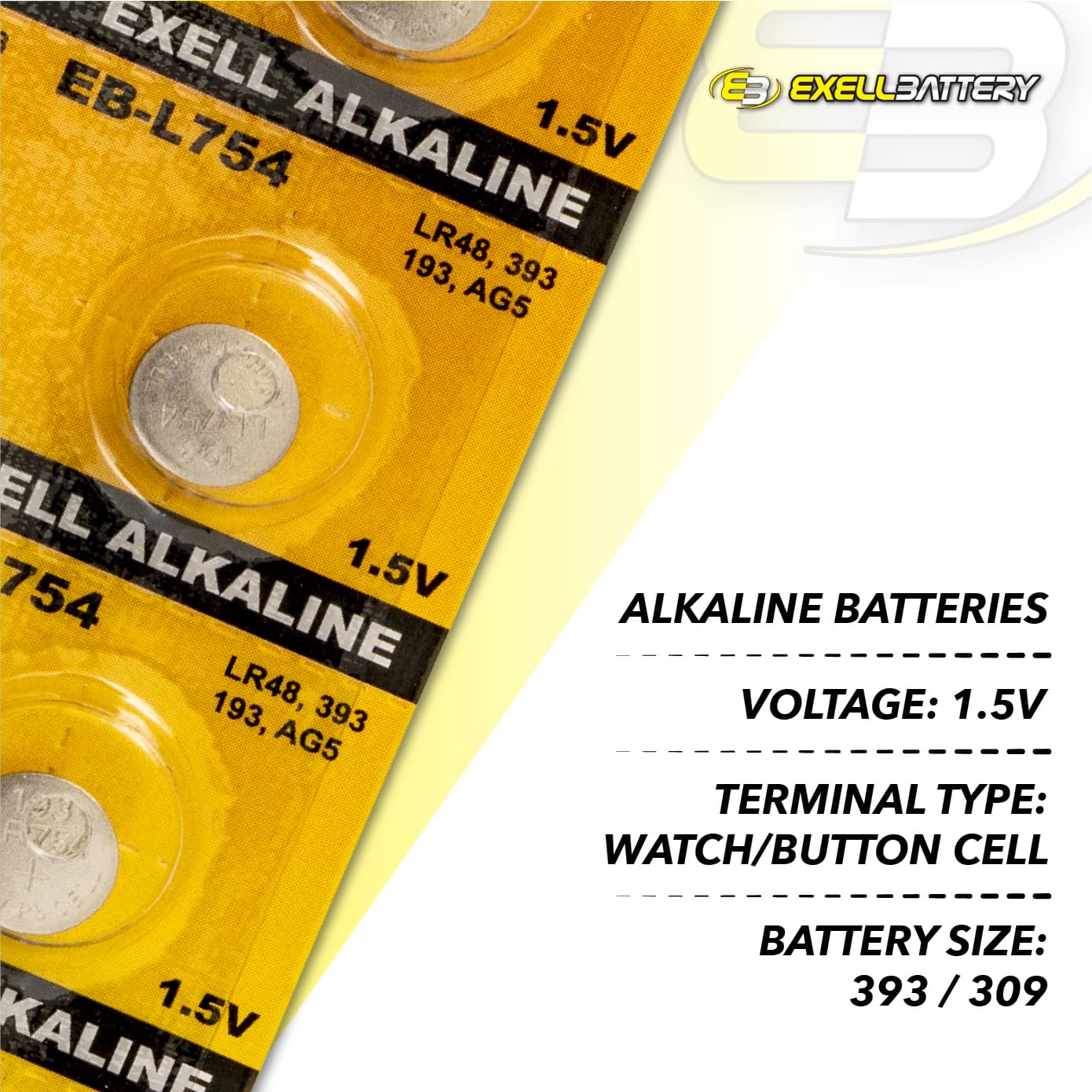 2pc 10pk Exell EB-L754 Alkaline 1.5V Watch Battery Replaces AG5 393 ...